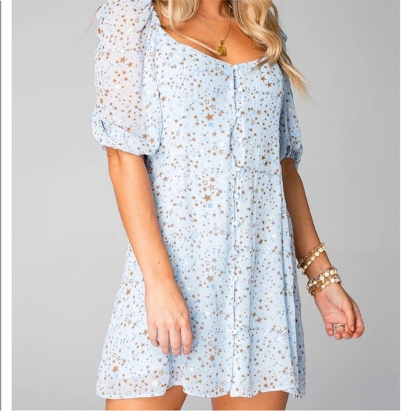 Buddy Love | Dresses | Buddy Love Dress With Puff Sleeve And Gold Stars ...